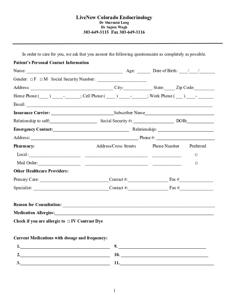 Fillable Online Sharmini Long MDEndocrinology, Internal Medicine Fax ...