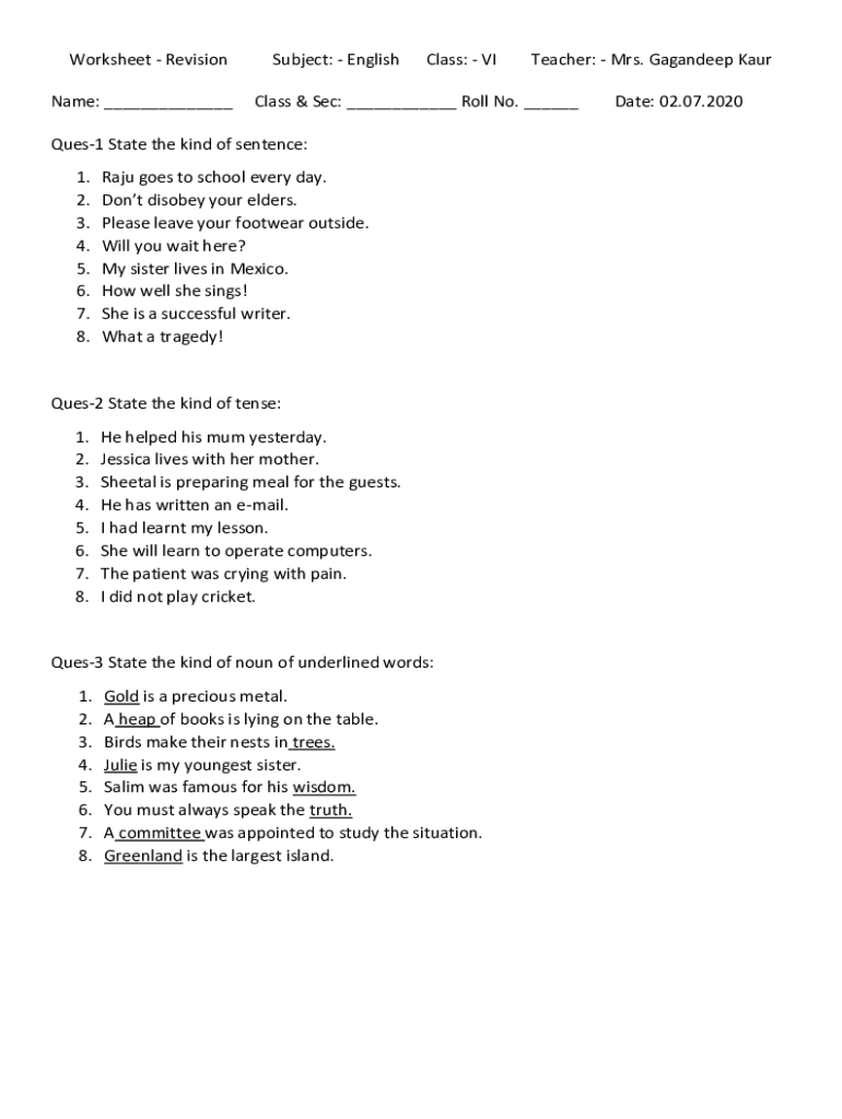 Fillable Online CBSE Class 6 English Practice WorksheetsPDFMoon Fax ...