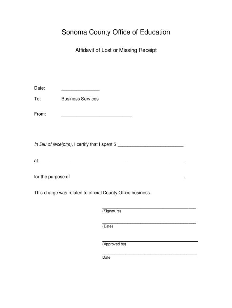 Fillable Online Affidavit for Lost or Missing Receipt Fax Email Print ...