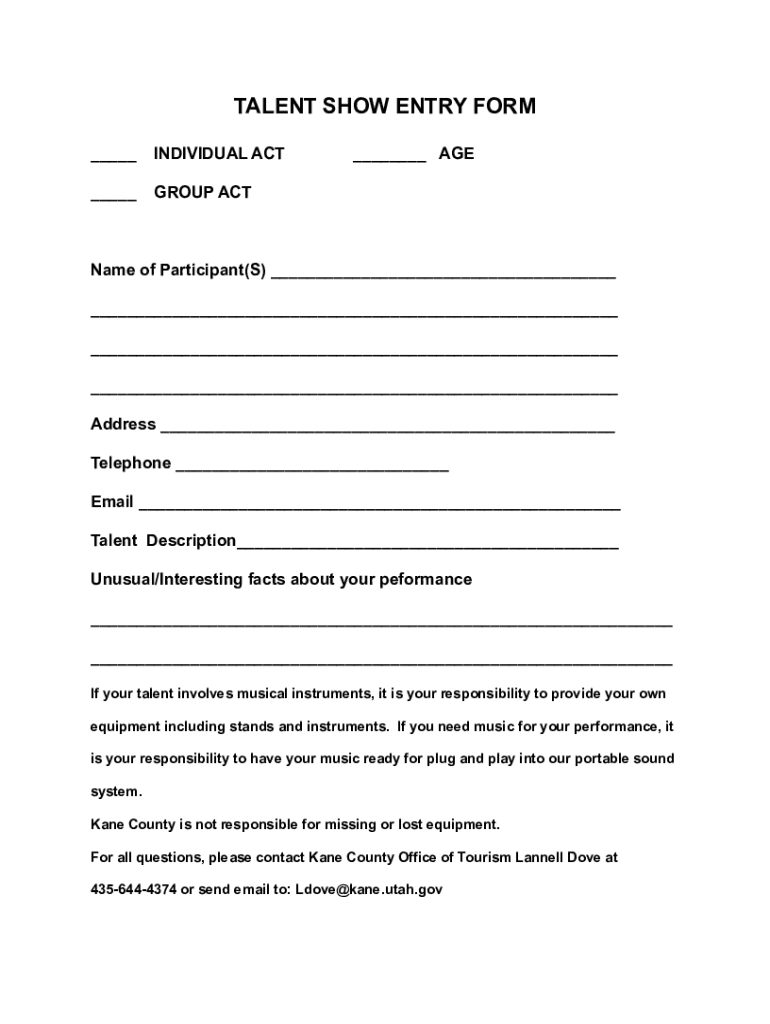 Fillable Online TALENT SHOW ENTRY FORM Fax Email Print - pdfFiller