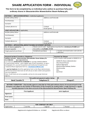Fillable Online Company or Charity - SHARE APPLICATION FORM Fax Email ...
