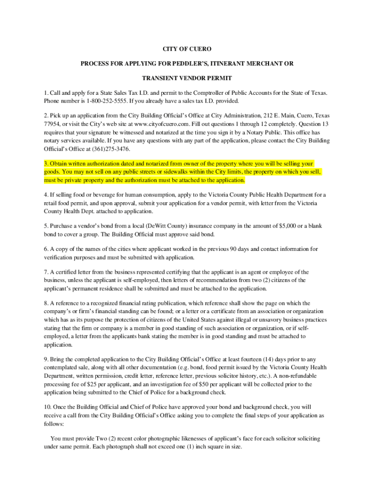 Fillable Online application-transient-itinerant-merchant-peddlers ...