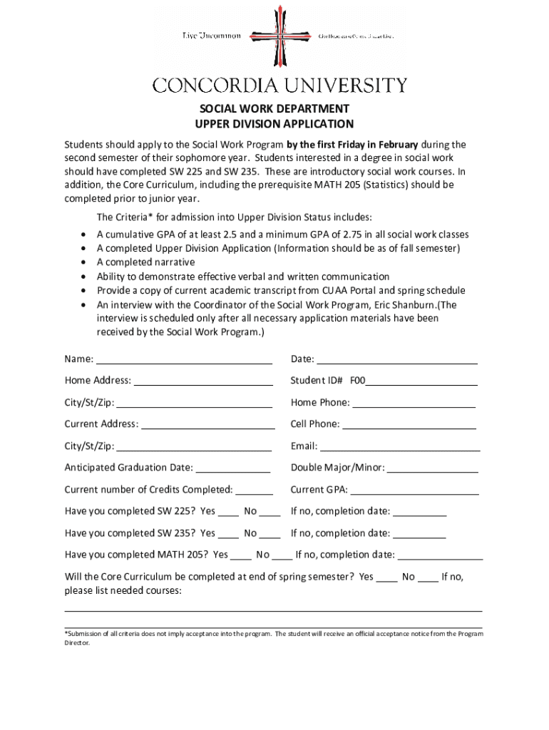 Fillable Online Social Work Department Upper Division Application Fax Email Print - pdfFiller