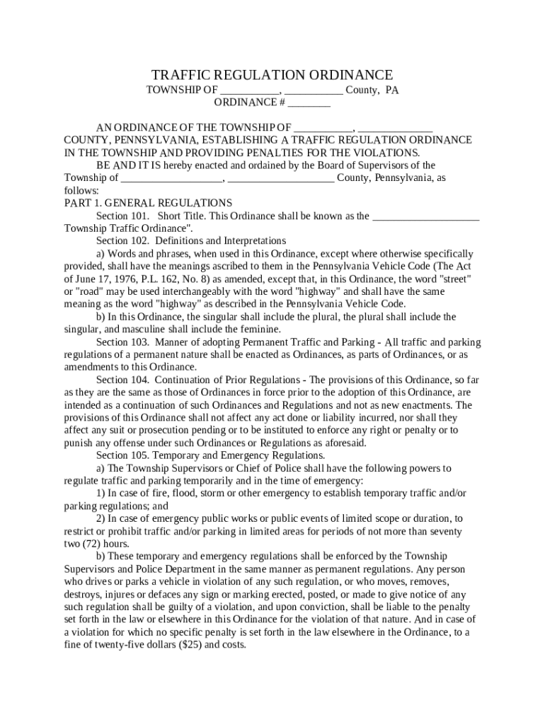 TRAFFIC REGULATION ORDINANCE Doc Template | pdfFiller