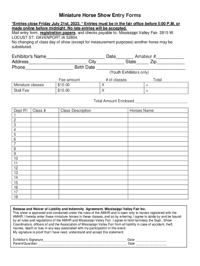 Fillable Online Miniature Horse Show Entry Forms Fax Email Print ...