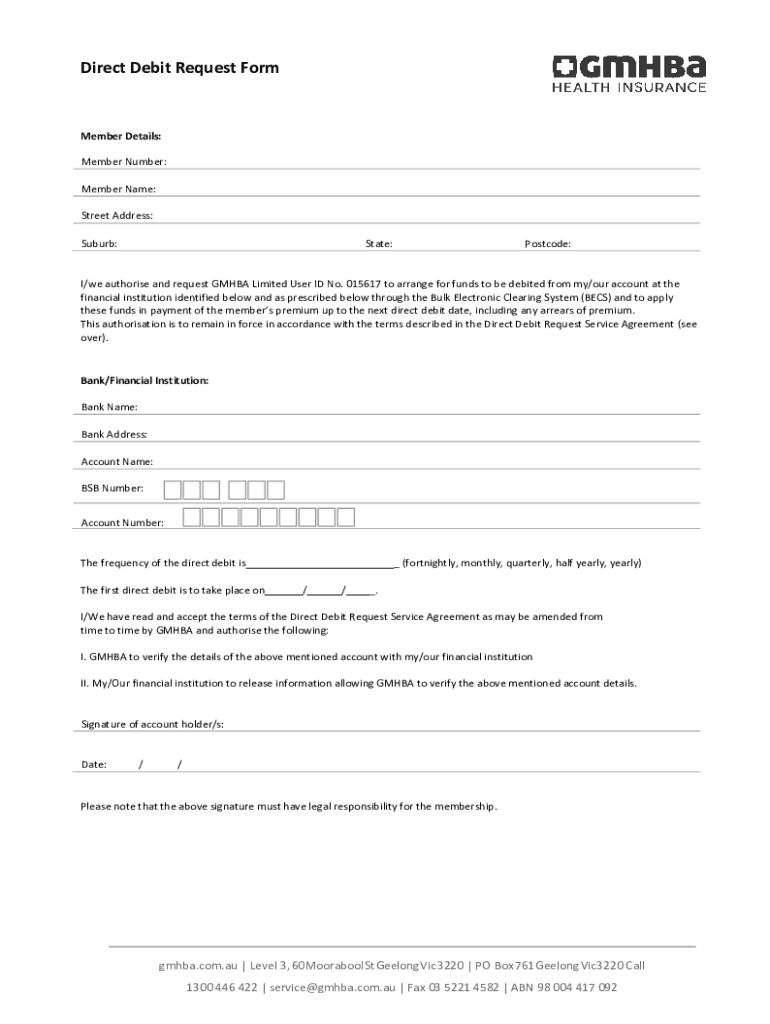 Fillable Online 22 direct debit request form template Fax Email Print - pdfFiller