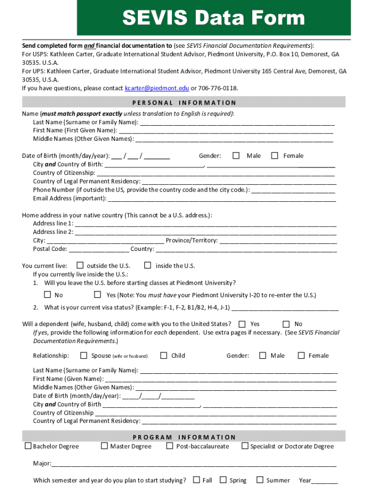 Fillable Online SEVIS Data Form Fax Email Print - pdfFiller