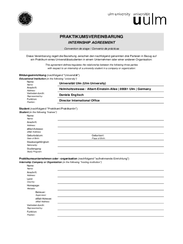 Fillable Online Internship Agreement (Convention de Stage / Convenio ... Fax Email Print - pdfFiller