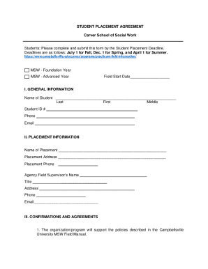 Fillable Online STUDENT PLACEMENT AGREEMENT Fax Email Print - pdfFiller