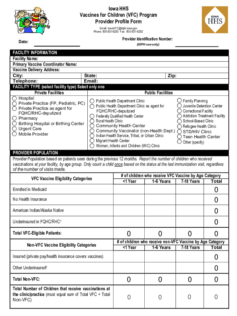 Fillable Online Vaccines for Children (VFC) Program - DPBH - State of ...