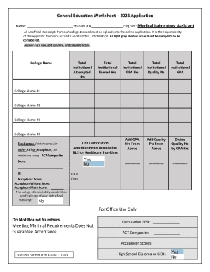 Fillable Online General Education Worksheet2023 Application Program Fax ...