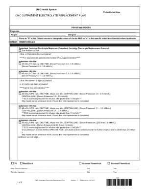 Fillable Online ONC OUTPATIENT ELECTROLYTE REPLACEMENT PLAN Fax Email ...