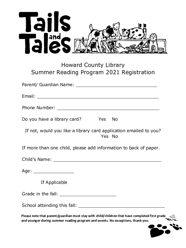 Fillable Online Howard County Public Library Summer Reading Program Fax ...