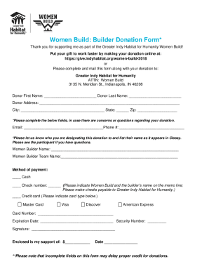 Fillable Online Women Build: Builder Donation Form* Fax Email Print ...