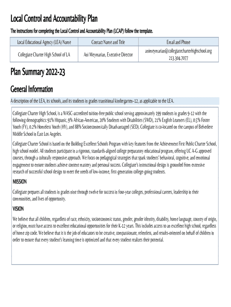 Fillable Online Local Control Accountability Plan (LCAP)For Parents Fax ...