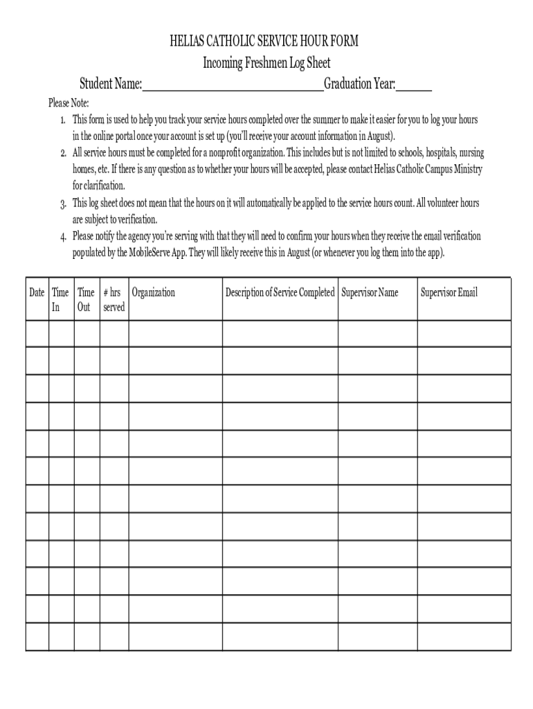 Fillable Online HELIAS CATHOLIC SERVICE HOUR FORM Fax Email Print ...