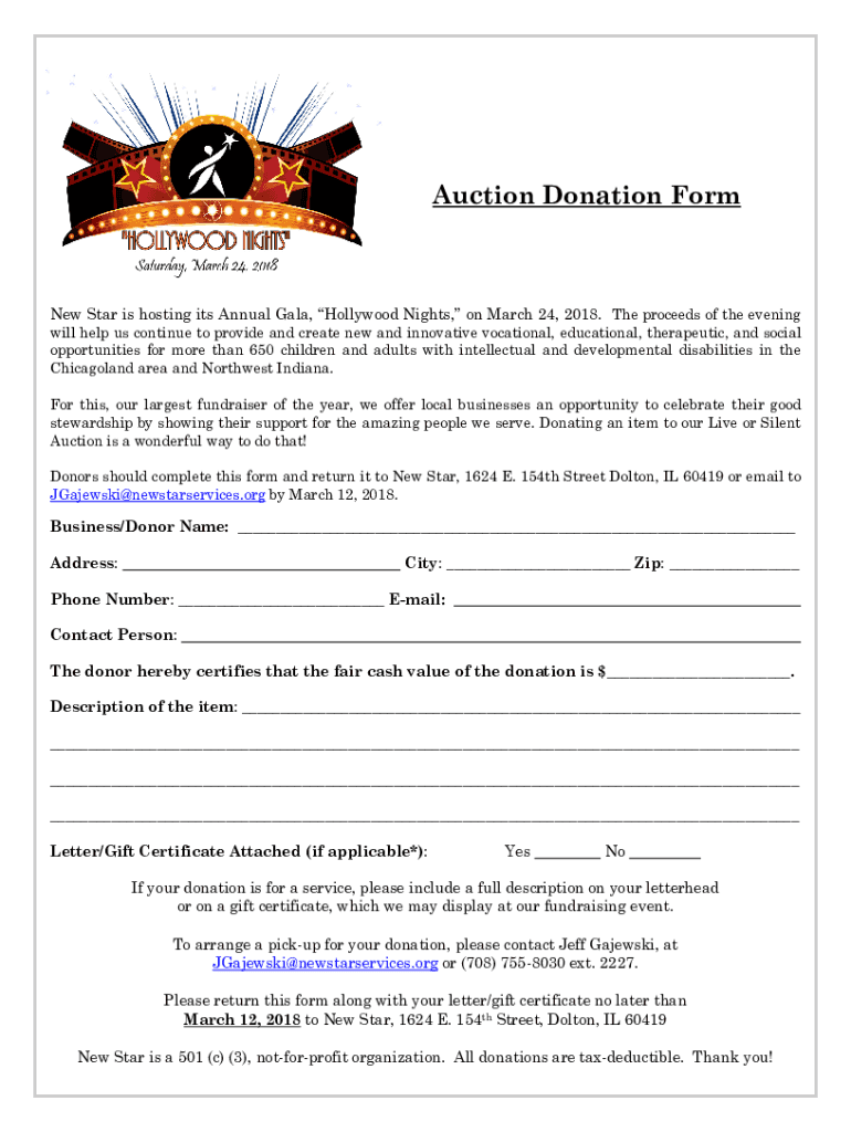 Fillable Online Auction Donation Form (For Family Solicitations) Fax ...