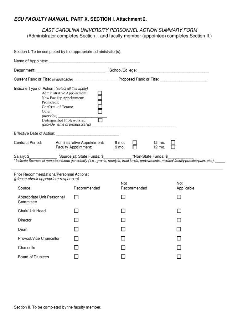 Fillable Online ECU FACULTY MANUAL, PART X, SECTION I, Attachment 2. Fax Email Print - pdfFiller