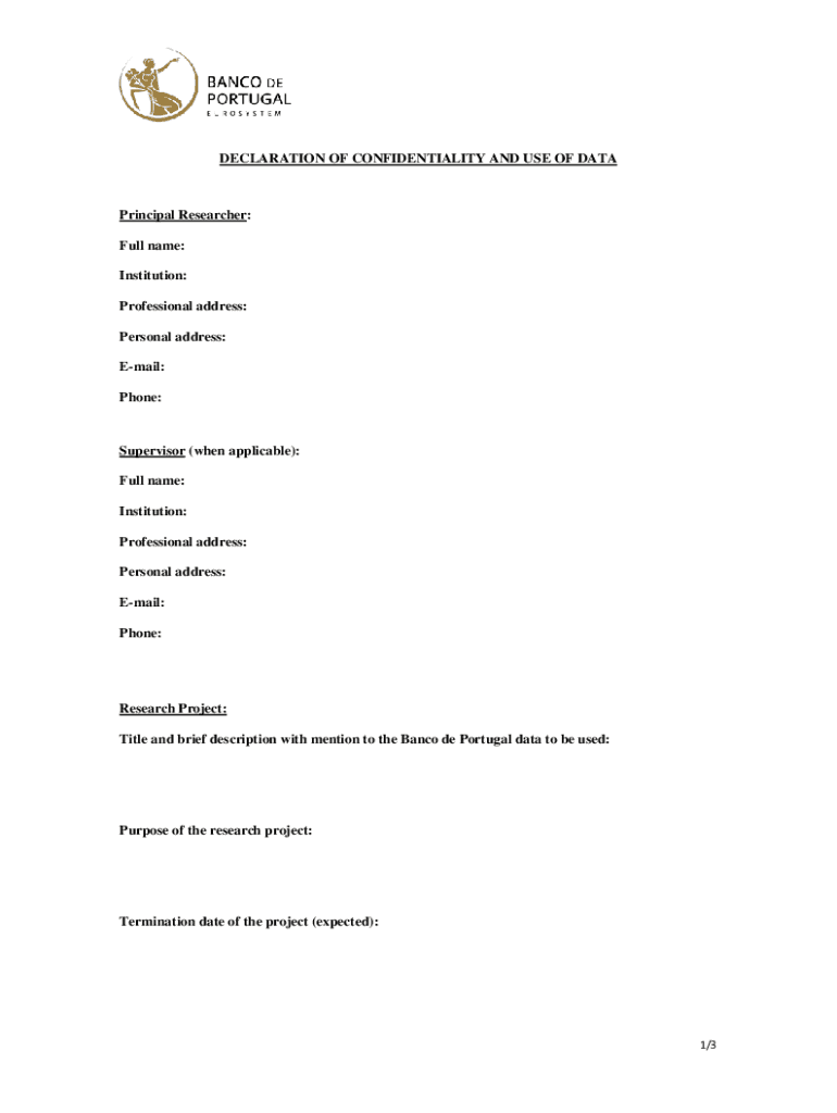 Fillable Online DECLARATION OF CONFIDENTIALITY AND USE OF DATA ... Fax ...