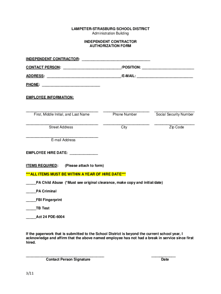 Fillable Online Independent Contractor Authorization Form Fax Email ...