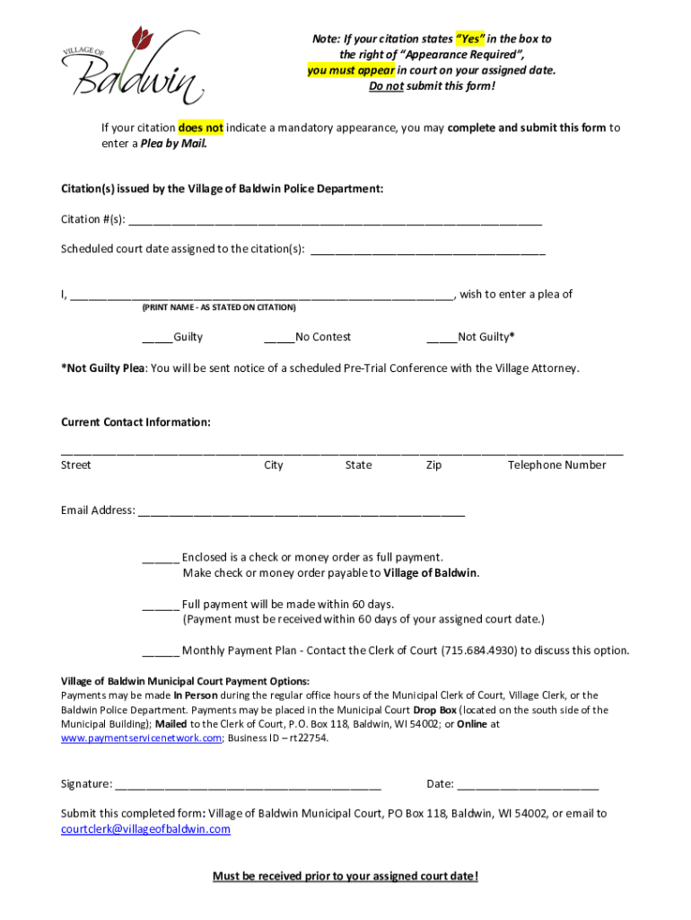 Fillable Online If your citation does not indicate a mandatory appearance, ... Fax Email Print ...