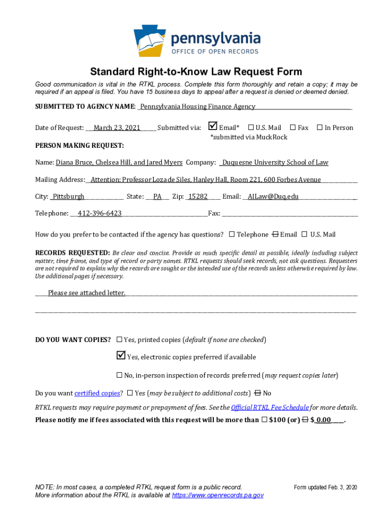 Fillable Online Team 2 - Penn Housing Finance Agency - RTK Request Form3.docx Fax Email Print ...