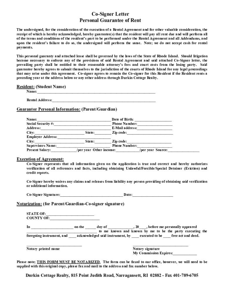 Fillable Online Parent Co-Signer Form - Normal Fax Email Print - pdfFiller