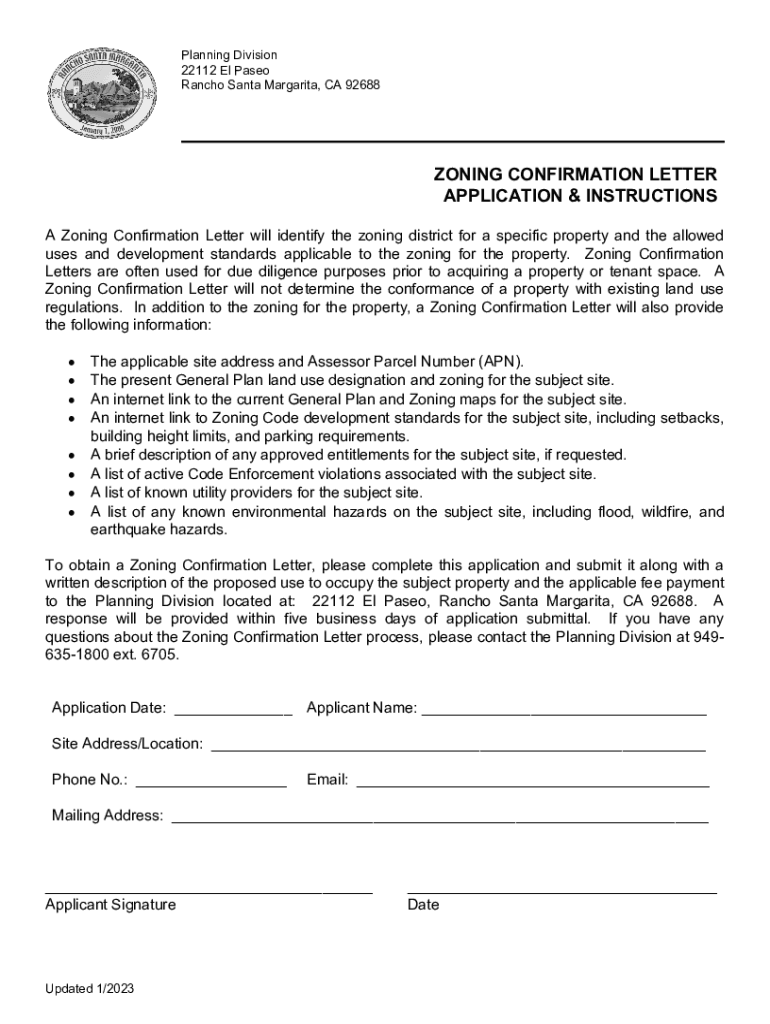 Fillable Online ZONING CONFIRMATION LETTER APPLICATION & INSTRUCTIONS Fax Email Print - pdfFiller
