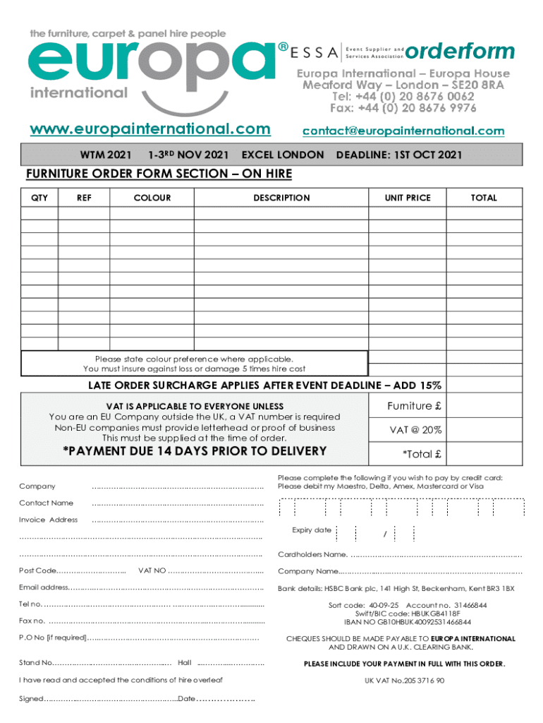 Fillable Online FURNITURE ORDER FORM SECTION Fax Email Print - pdfFiller