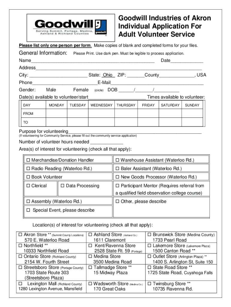 Fillable Online Community Service Form - Goodwill Industries Fax Email ...