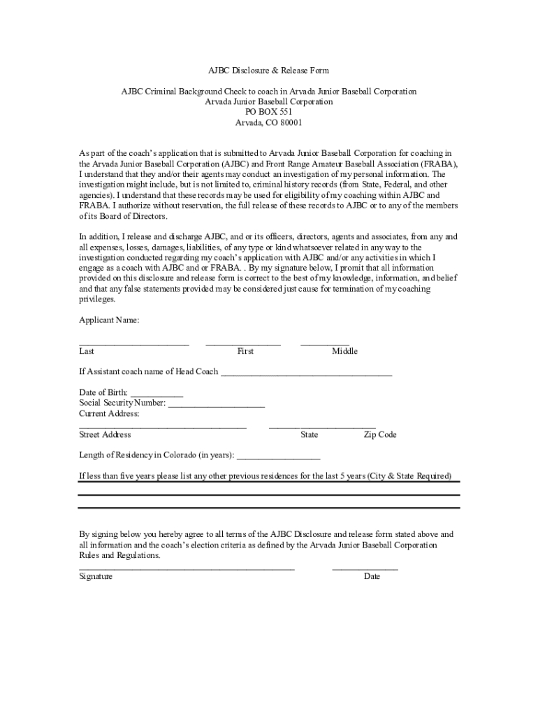 Fillable Online AJBC Disclosure & Release Form Fax Email Print - pdfFiller