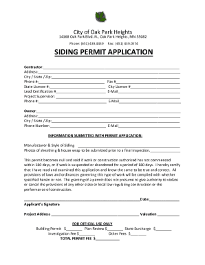 Fillable Online SIDING PERMIT APPLICATION Fax Email Print - pdfFiller