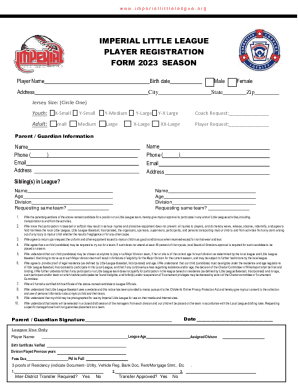 Fillable Online IMPERIAL LITTLE LEAGUE PLAYER REGISTRATION FORM ... Fax Email Print - pdfFiller