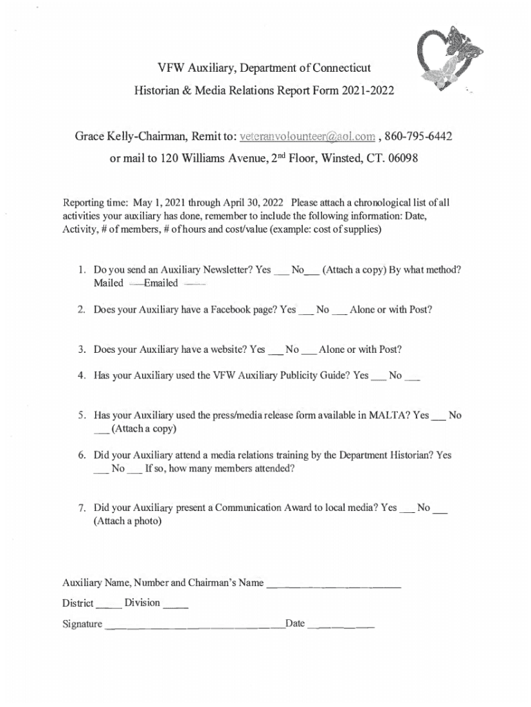 Fillable Online Historian/Media Relations: Record Your Auxiliary's ...