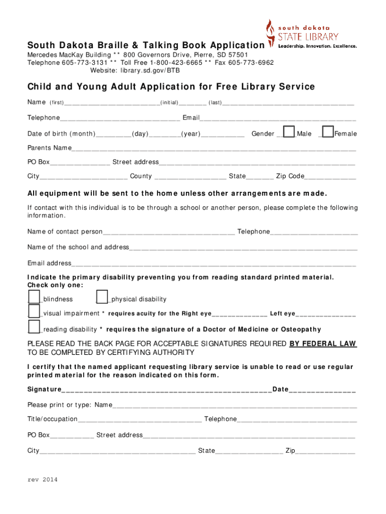 Fillable Online library sd Child and Young Adult Application for Free ...