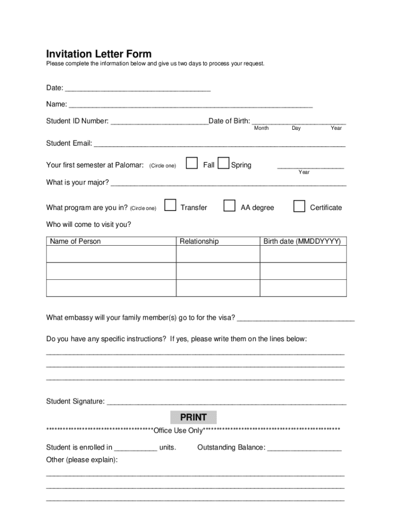 Fillable Online Invitation Letter Form.docx Fax Email Print - pdfFiller