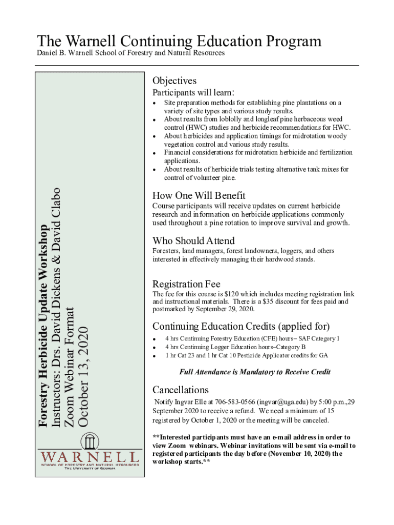 Fillable Online Warnell School of Forestry and Natural Resources ...