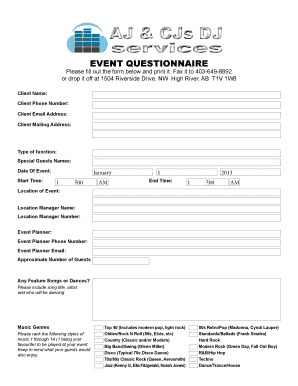 Fillable Online cjthedj EVENT QUESTIONNAIRE Fax Email Print - pdfFiller