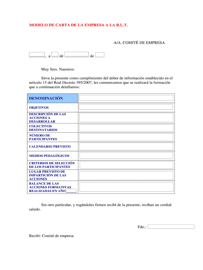 Modelo de Carta Informativa sobre Formación Empresarial 2025 | DocHub