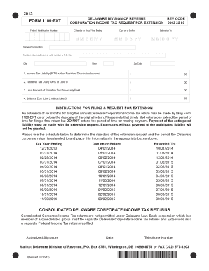 Fillable Online revenue delaware FORM 1100EXT Fax Email Print - pdfFiller