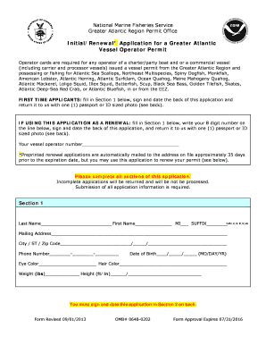 Fillable Online InitialRenewal* Application for a Greater Atlantic Fax ...