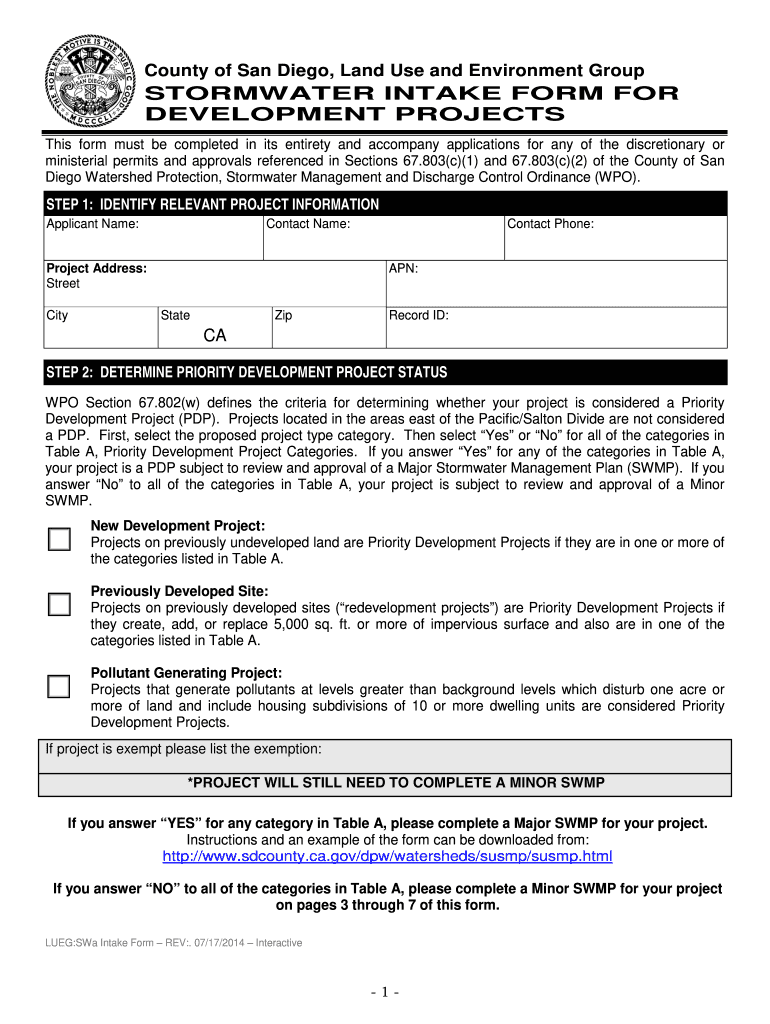 Stormwater intake form county of san diego: Fill out & sign online | DocHub