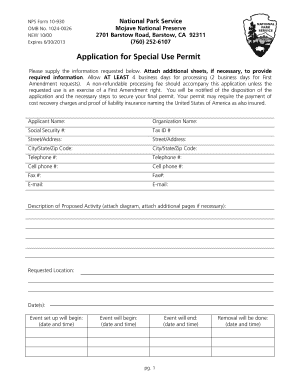 Fillable Online nps SPECIAL PARK USE PERMIT Fax Email Print - pdfFiller