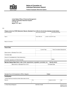 Fillable Online opm Notice of Correction of Individual Retirement ...