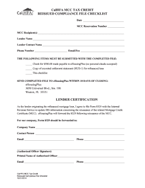 Fillable Online calhfa ca MCC Tax Credit Reissued Compliance File ...