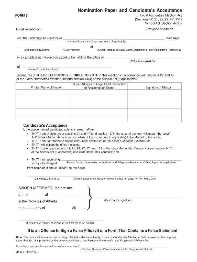 Fillable Online fmcschools Print Form Nomination Paper and Candidate 's ...