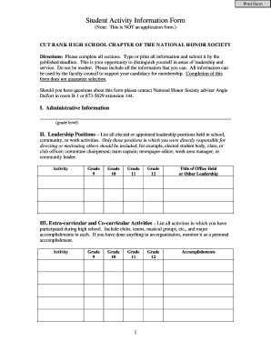 Fillable Online cutbankschools Print Form Student Activity Information ...