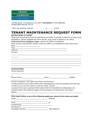 Fillable Online TENANT MAINTENANCE REQUEST FORM - Frank Gordon Fax ...