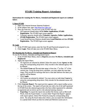 Fillable Online STARS Training ReportAttendance Fax Email Print - pdfFiller