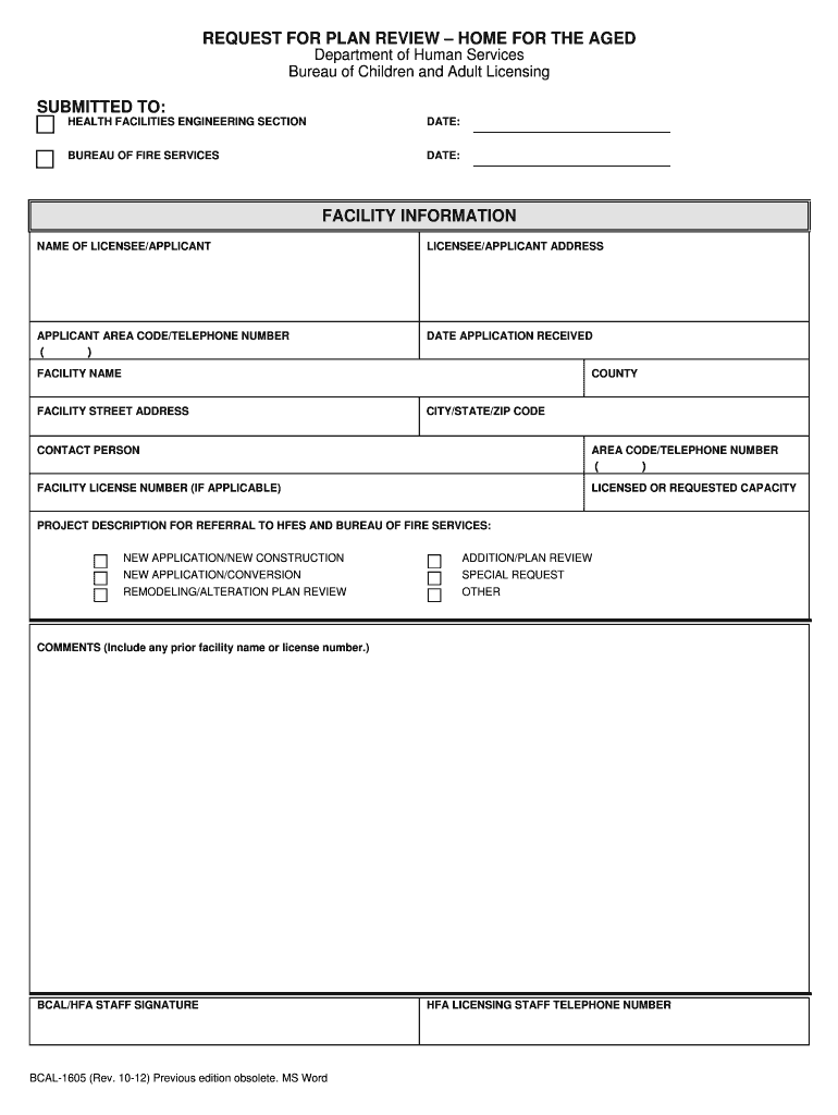 Fillable Online REQUEST FOR PLAN REVIEW HOME FOR THE AGED Fax Email ...